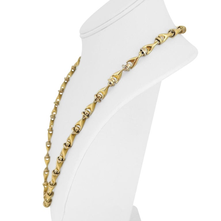 14 Karat Yellow and White Gold Fancy Ball and Bar Link Chain Necklace ...
