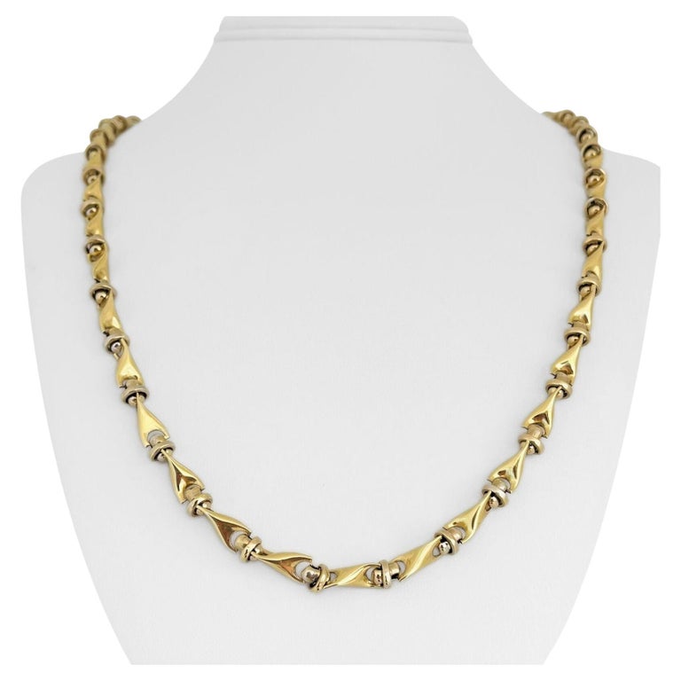 14 Karat Yellow and White Gold Fancy Ball and Bar Link Chain Necklace ...