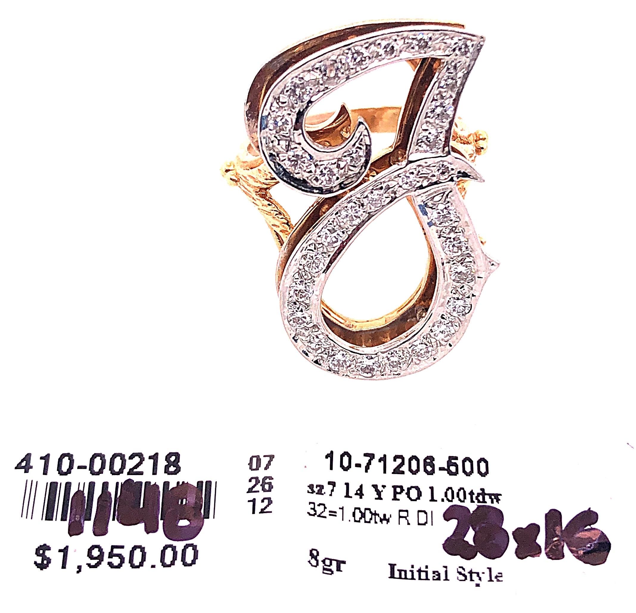 14 Karat Yellow and White Gold Initial Style 'J' Diamond Studded Ring ...