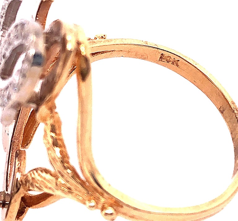 14 Karat Yellow and White Gold Initial Style 'L' Diamond Studded Ring ...