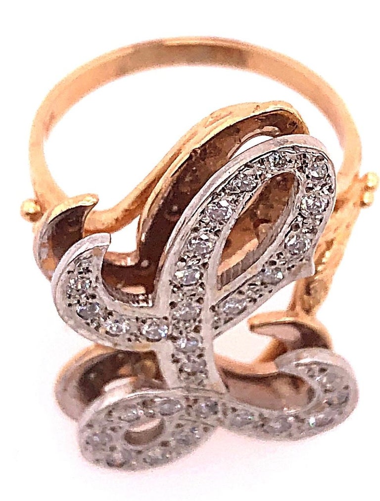 14 Karat Yellow and White Gold Initial Style 'L' Diamond Studded Ring ...