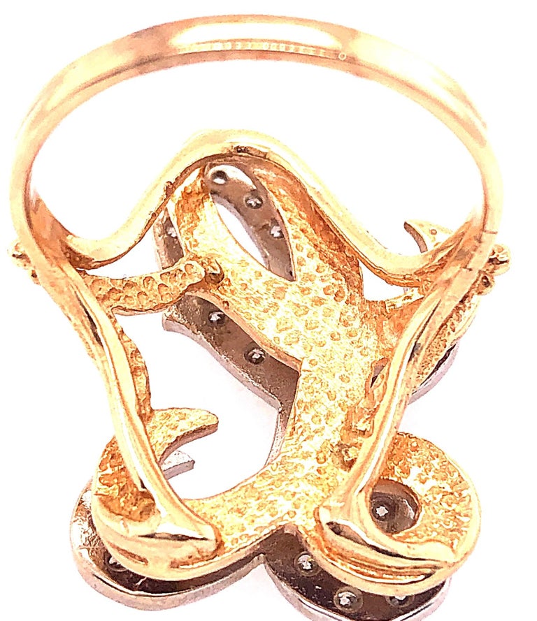 14 Karat Yellow and White Gold Initial Style 'L' Diamond Studded Ring ...