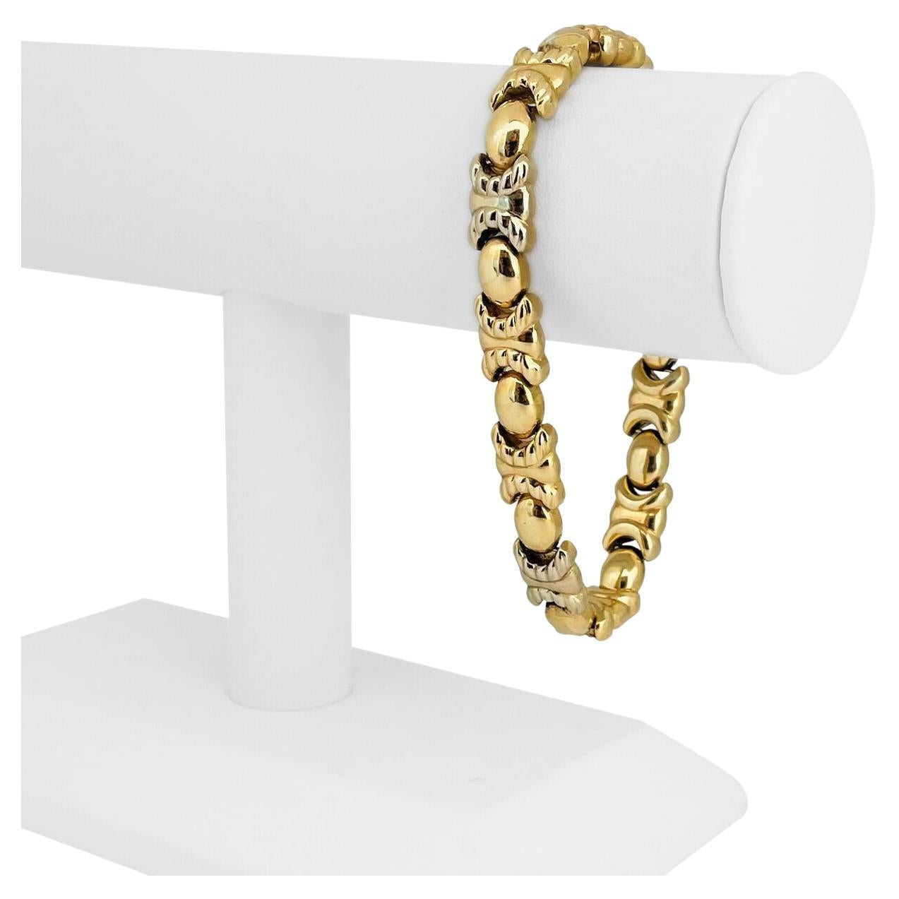 14 Karat Yellow Gold Ladies Hugs And Kisses Xo Link Bracelet Italy For