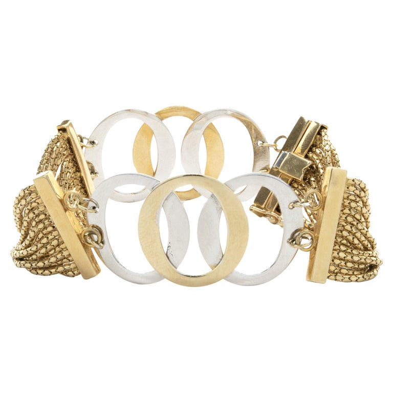 14 Karat Yellow and White Gold Mesh Oval Link Bracelet For Sale at 1stDibs
