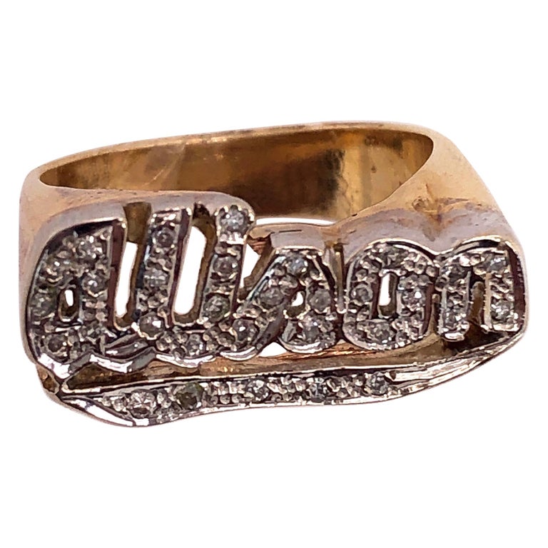 14 Karat Yellow and White Gold Name Alison Signet Ring with Diamonds ...