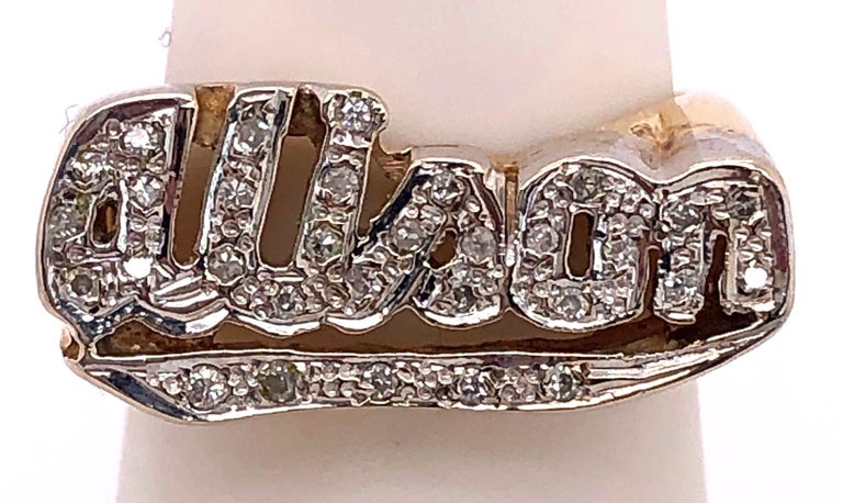 14 Karat Yellow and White Gold Name Alison Signet Ring with Diamonds ...