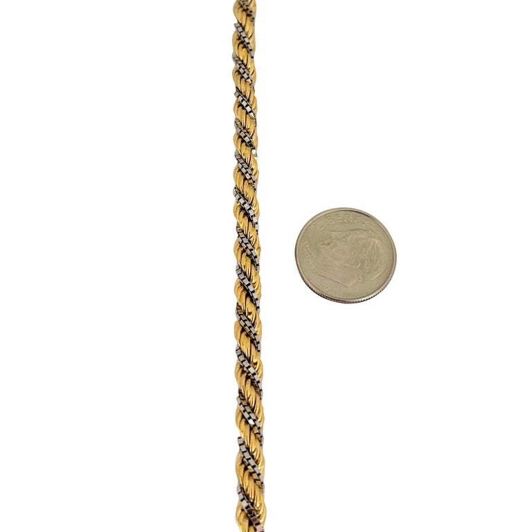 14 Karat Yellow and White Gold Solid Two Tone Rope Chain Necklace Italy ...