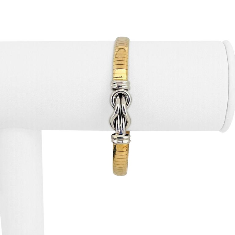 14 Karat Yellow and White Gold Two Tone Omega Link Knot Bracelet Italy ...