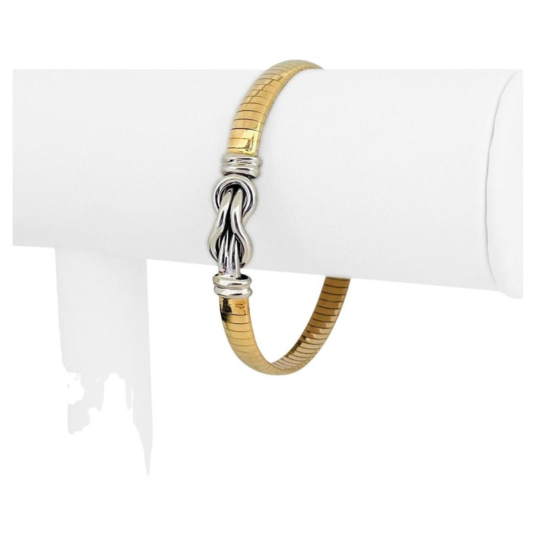 14 Karat Yellow and White Gold Two Tone Omega Link Knot Bracelet Italy ...