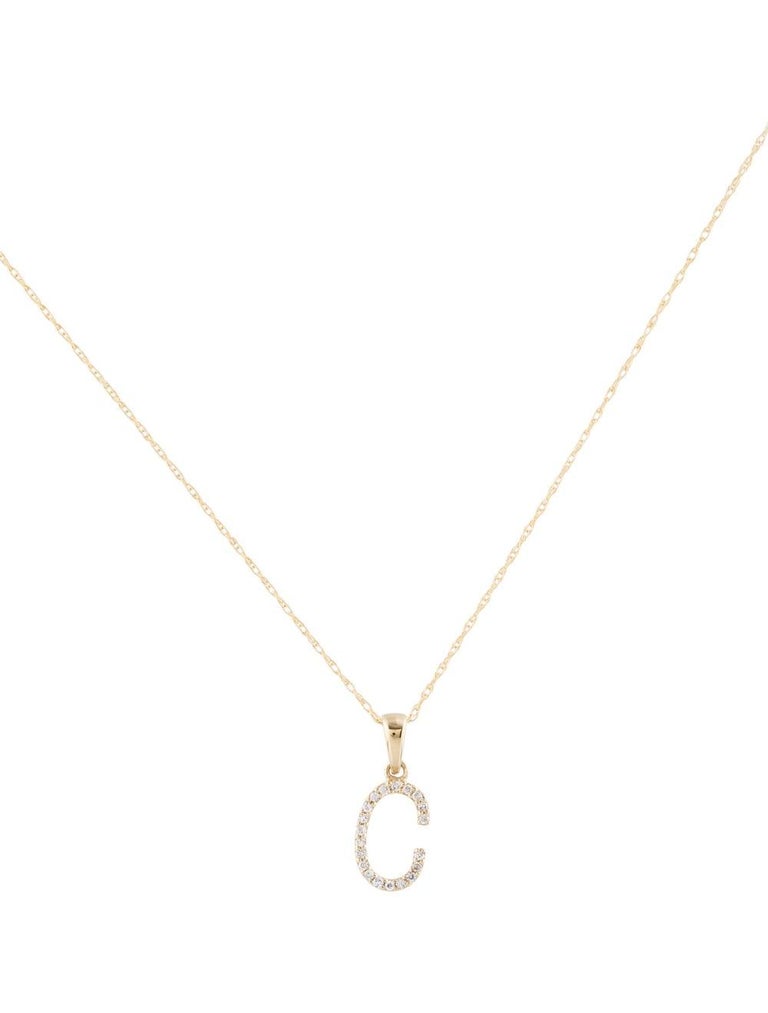 14 Karat Yellow Gold 0.06 Carat Diamond Initial Pendant Necklace ...