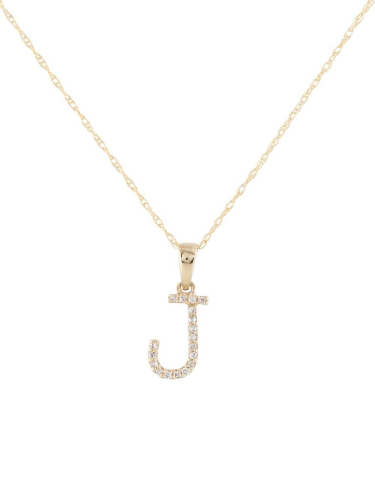 14 Karat Yellow Gold 0.06 Carat Diamond Initial Pendant Necklace ...
