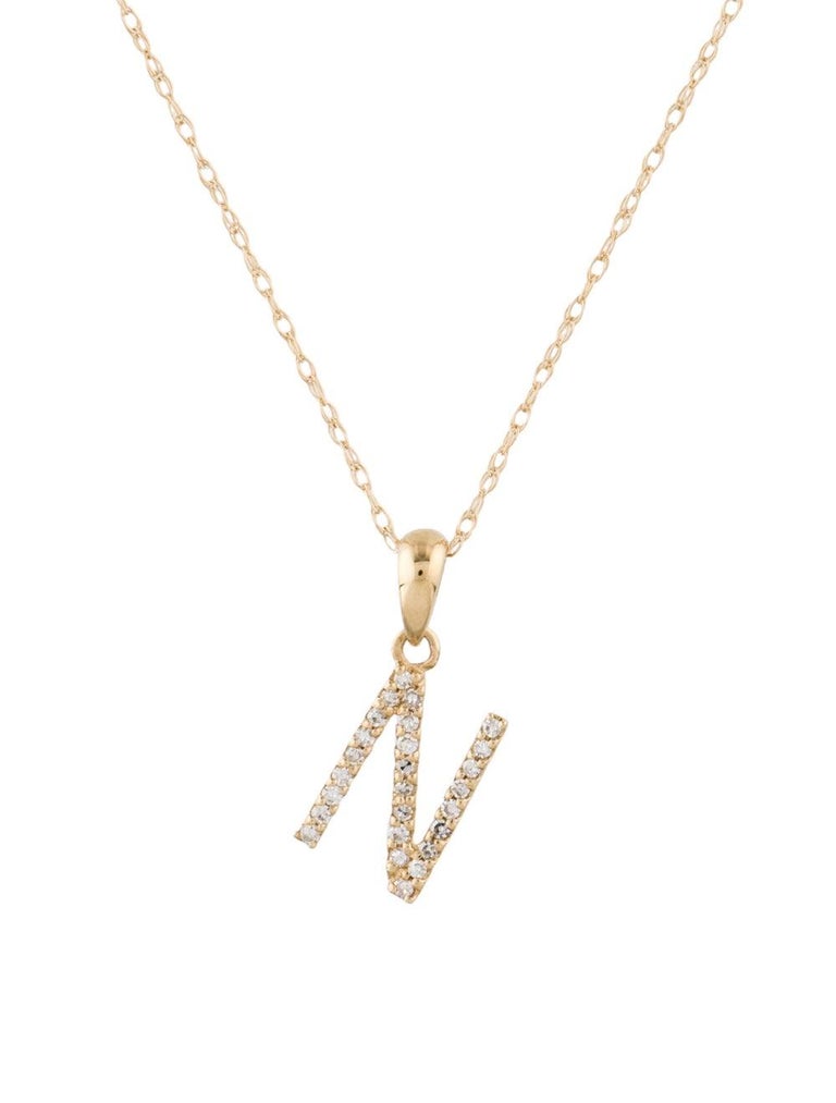 14 Karat Yellow Gold 0.06 Carat Diamond Initial Pendant Necklace ...