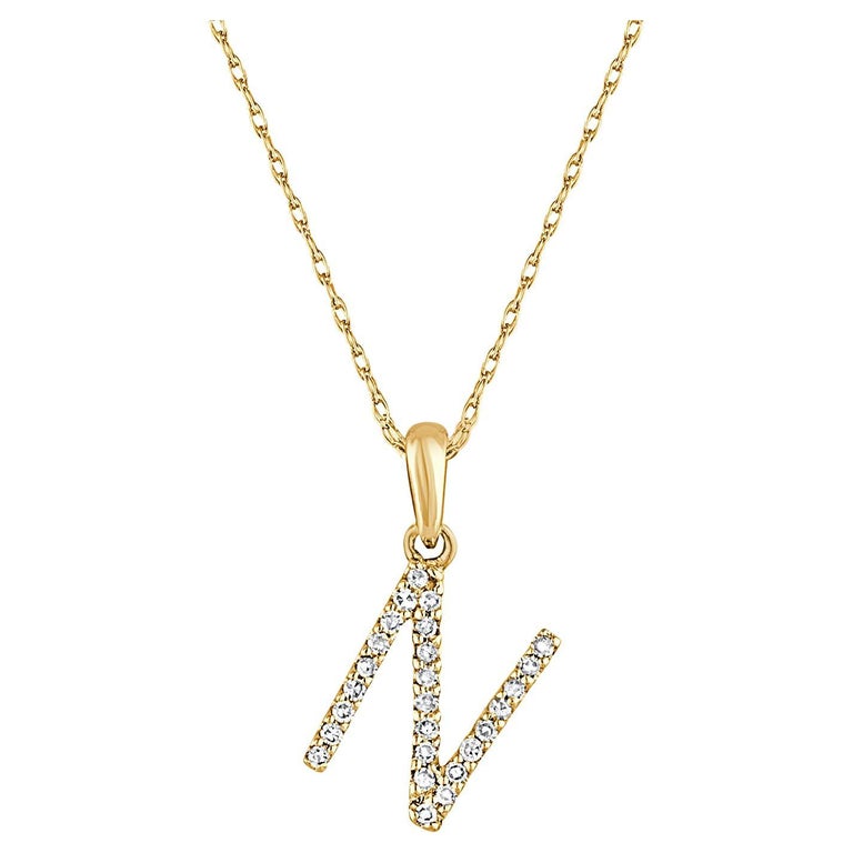 14 Karat Yellow Gold 0.06 Carat Diamond Initial Pendant Necklace ...