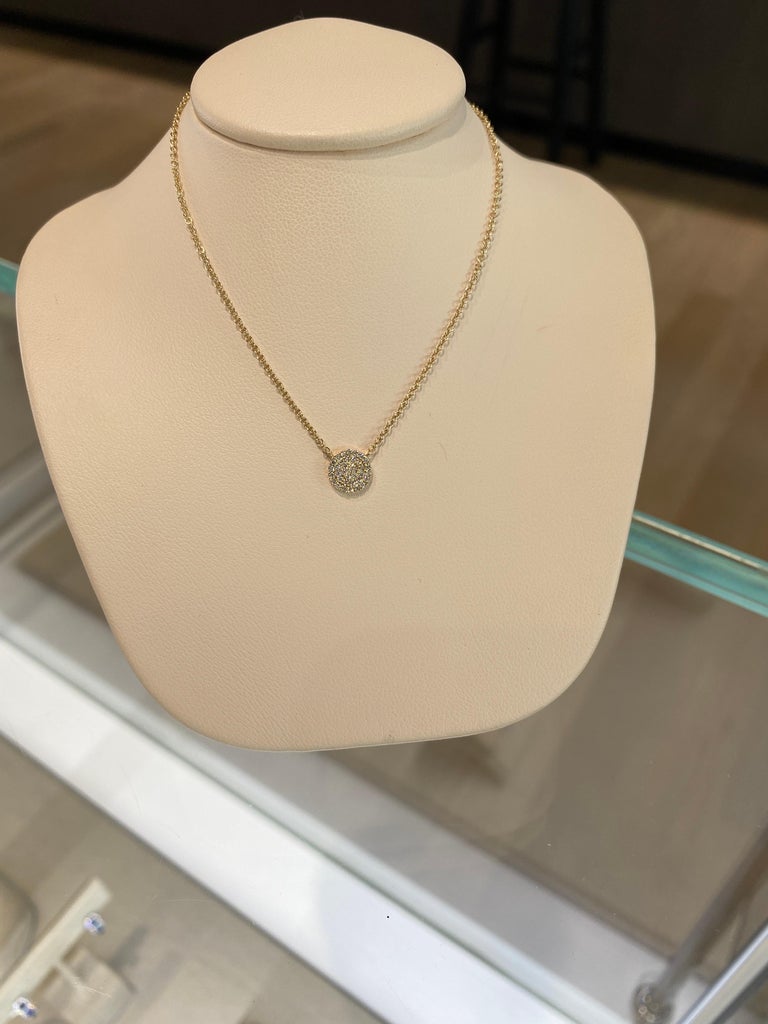 14 Karat Yellow Gold 0.10 Carat Total Weight Pave Diamond Disc Necklace ...