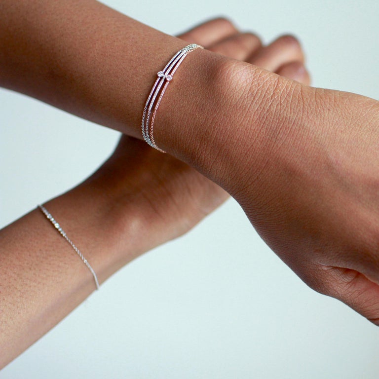 14 Karat Yellow Gold 0.129 Carat Round Diamond Bar Chain Bracelet For ...