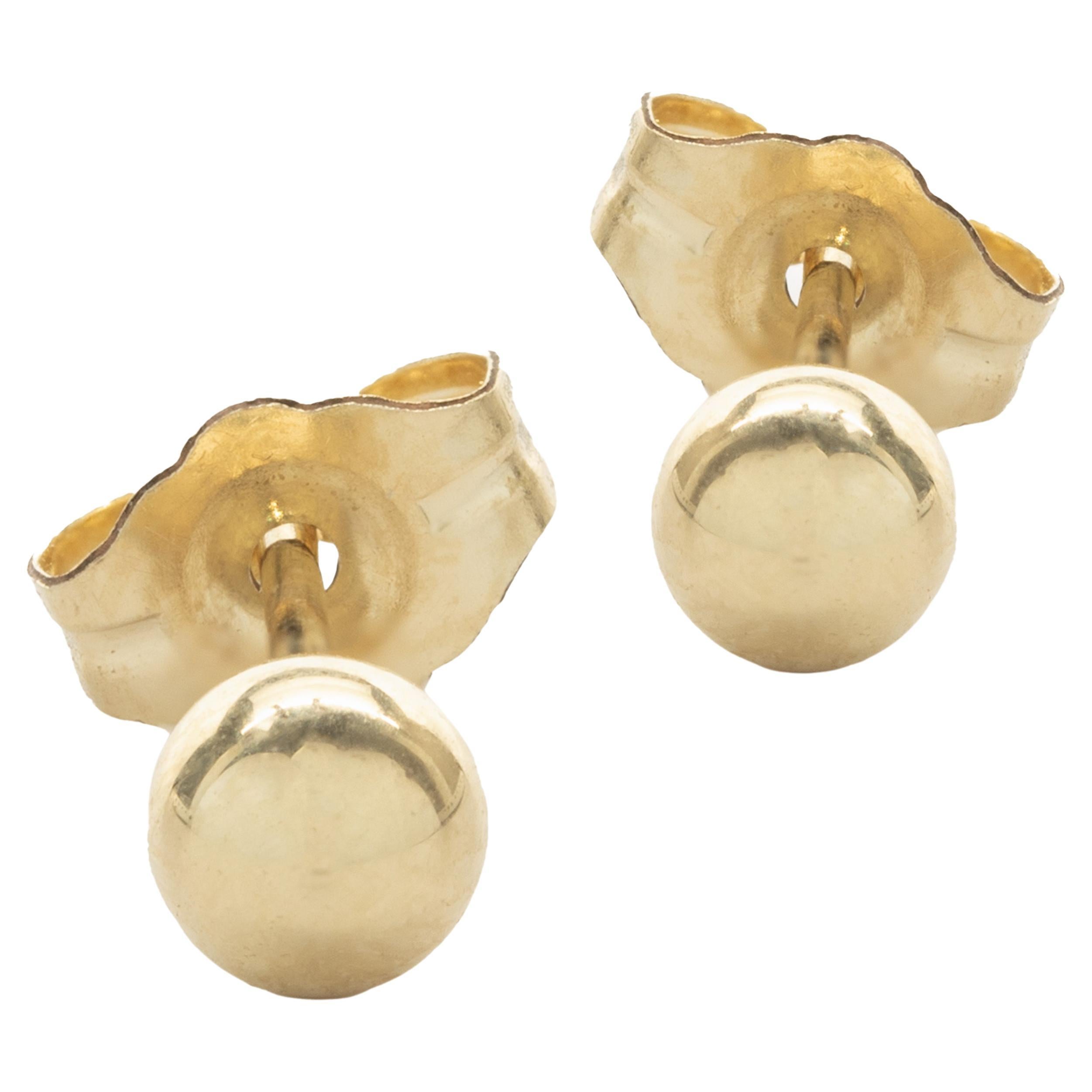 14 Karat Yellow Gold Ball Stud Earrings For Sale at 1stDibs