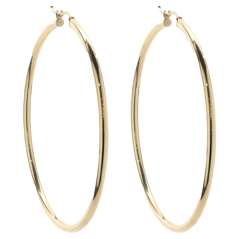 14 Karat Yellow Gold 60MM Hoop Earrings at 1stDibs