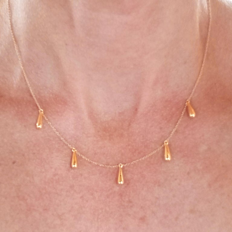 14 Karat Yellow Gold Adjustable Dangle Tear Drop Chain Necklace For ...