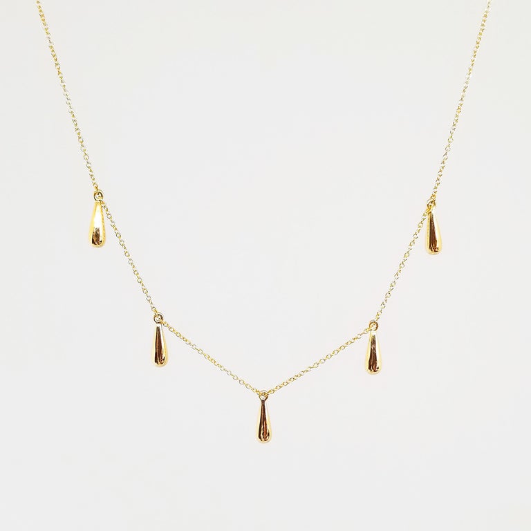 14 Karat Yellow Gold Adjustable Dangle Tear Drop Chain Necklace For ...