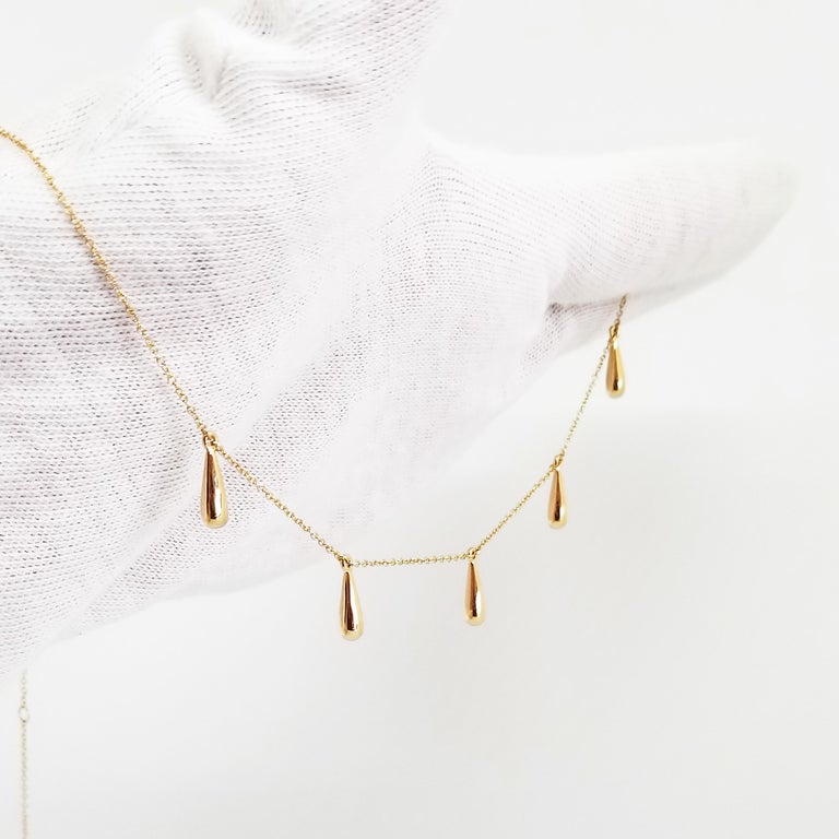 14 Karat Yellow Gold Adjustable Dangle Tear Drop Chain Necklace For ...