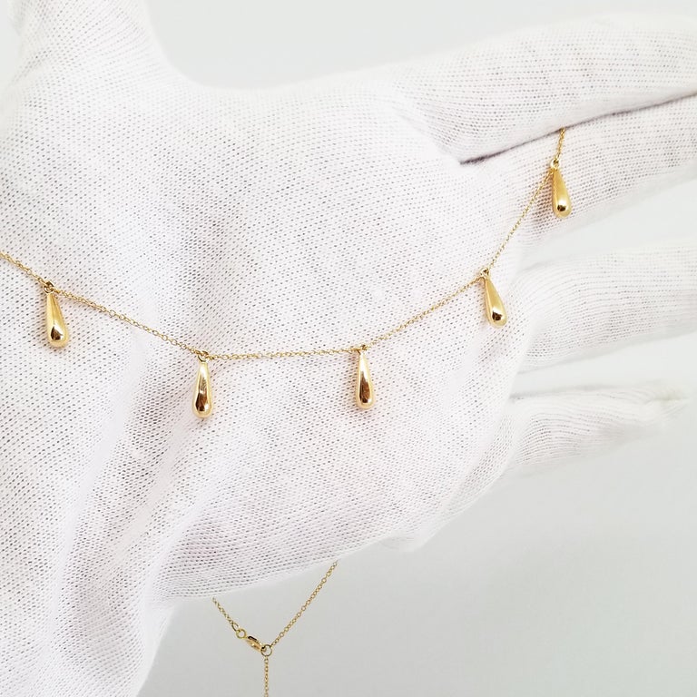 14 Karat Yellow Gold Adjustable Dangle Tear Drop Chain Necklace For ...