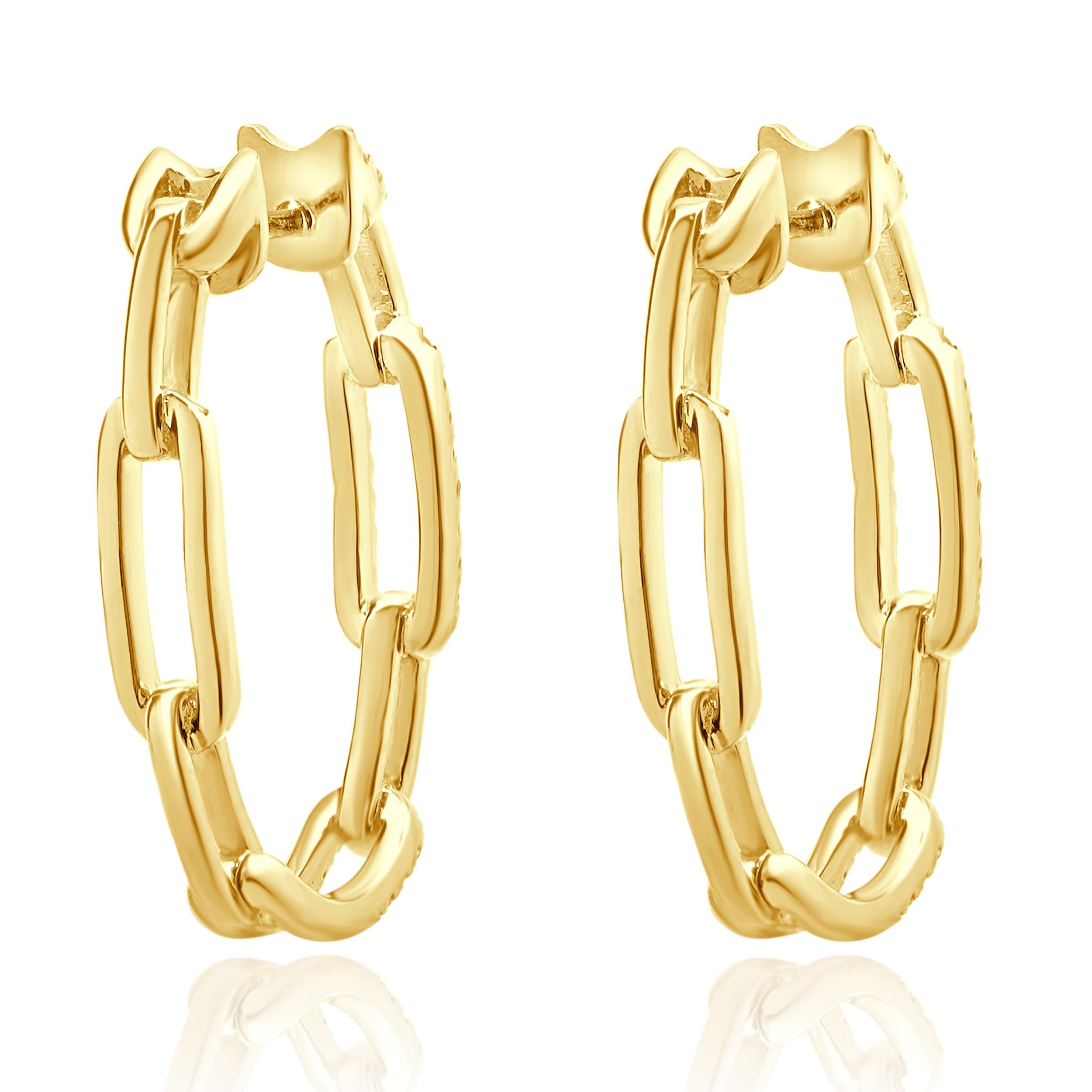 14 Karat Yellow Gold Alternating Diamond Paperclip Hoop Earrings For ...