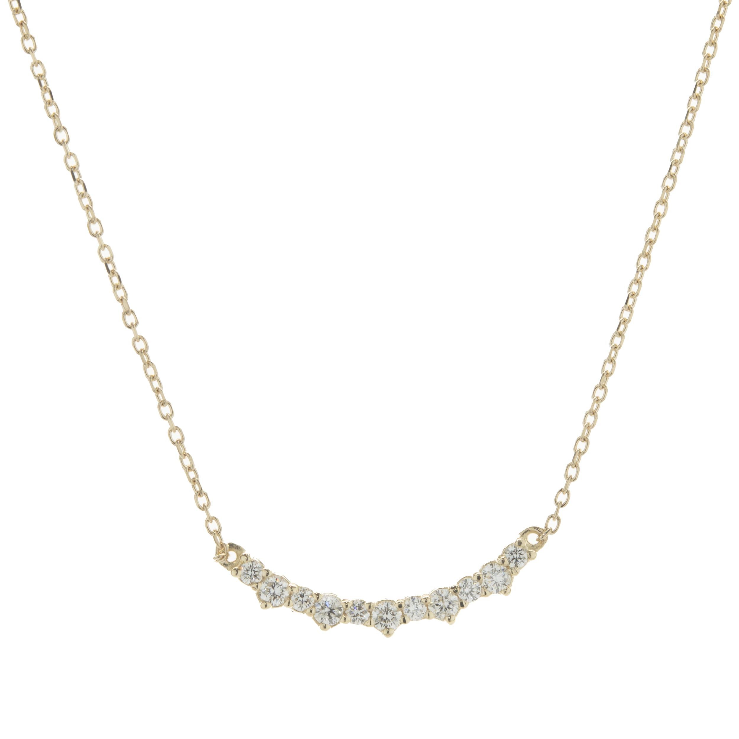 14 Karat Yellow Gold Alternating Diamond Smile Necklace For Sale at 1stDibs