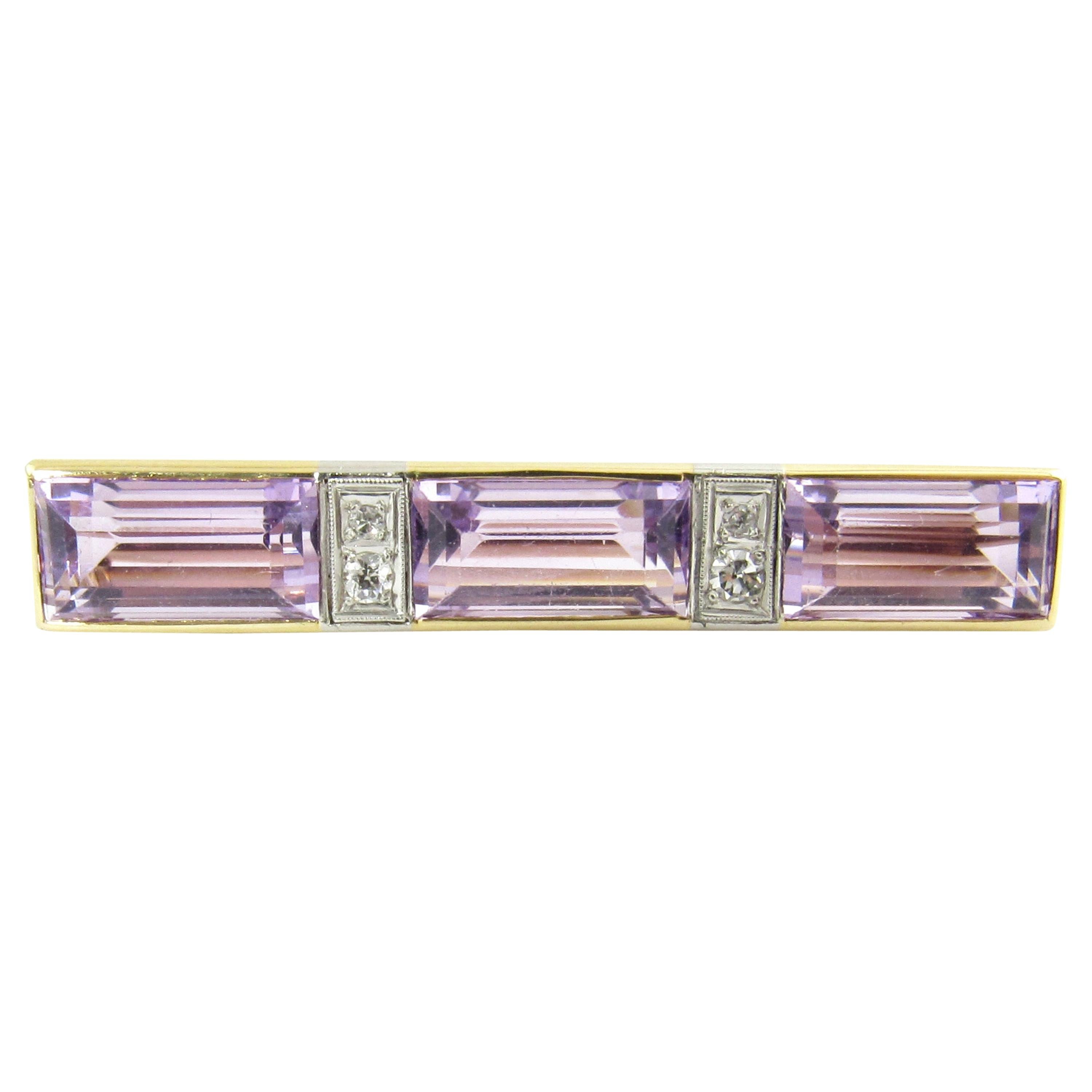Victorian 14 Karat Gold Enamel Amethyst Bar Pin Brooch For Sale at 1stDibs