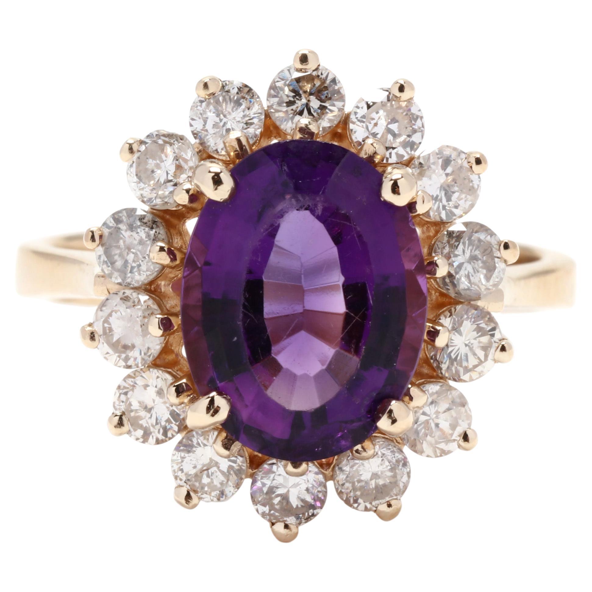 Large Oval Amethyst and Diamond Yellow Gold Ring at 1stDibs