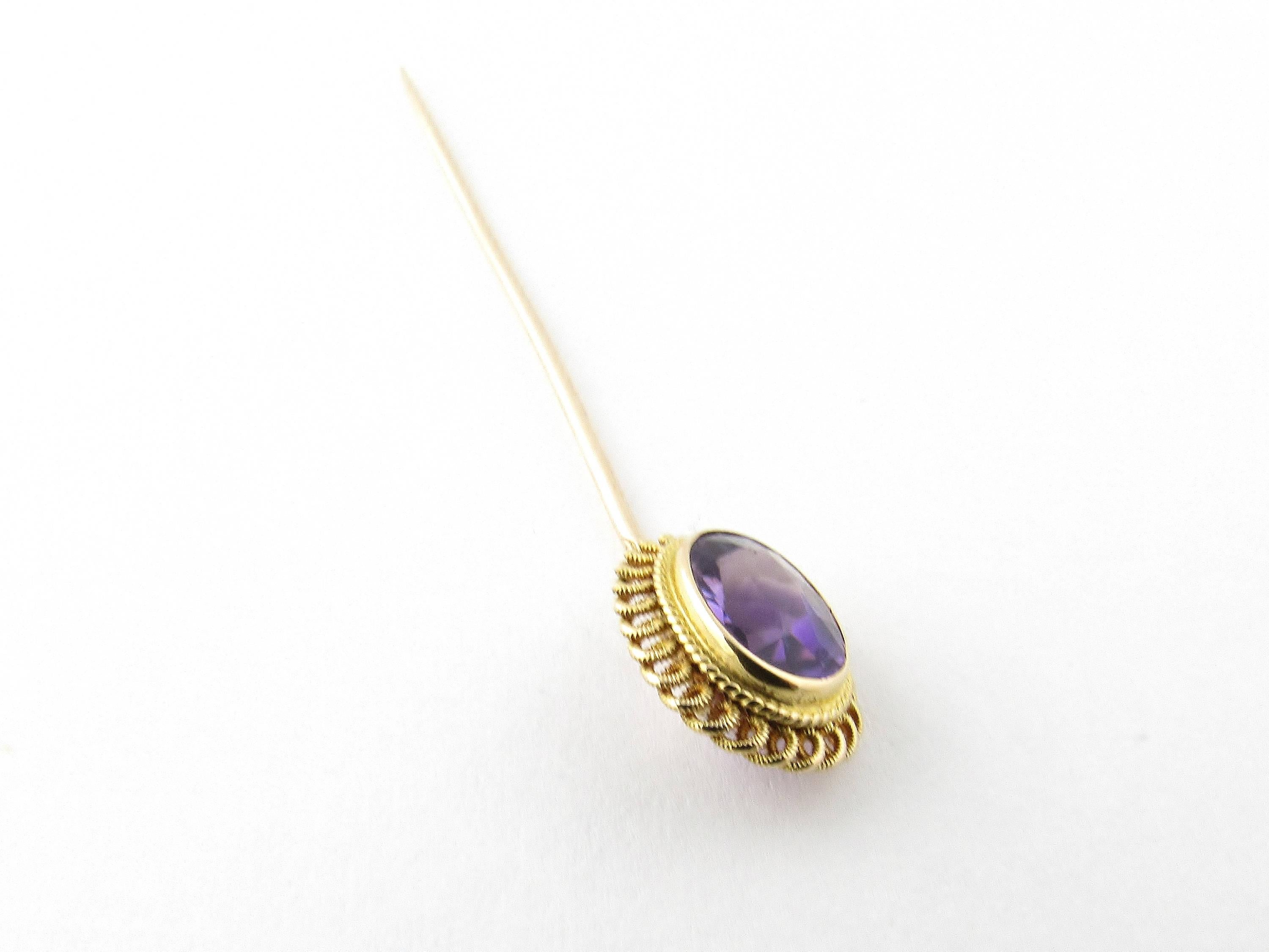 14 Karat Yellow Gold and Amethyst Stick Pin at 1stDibs