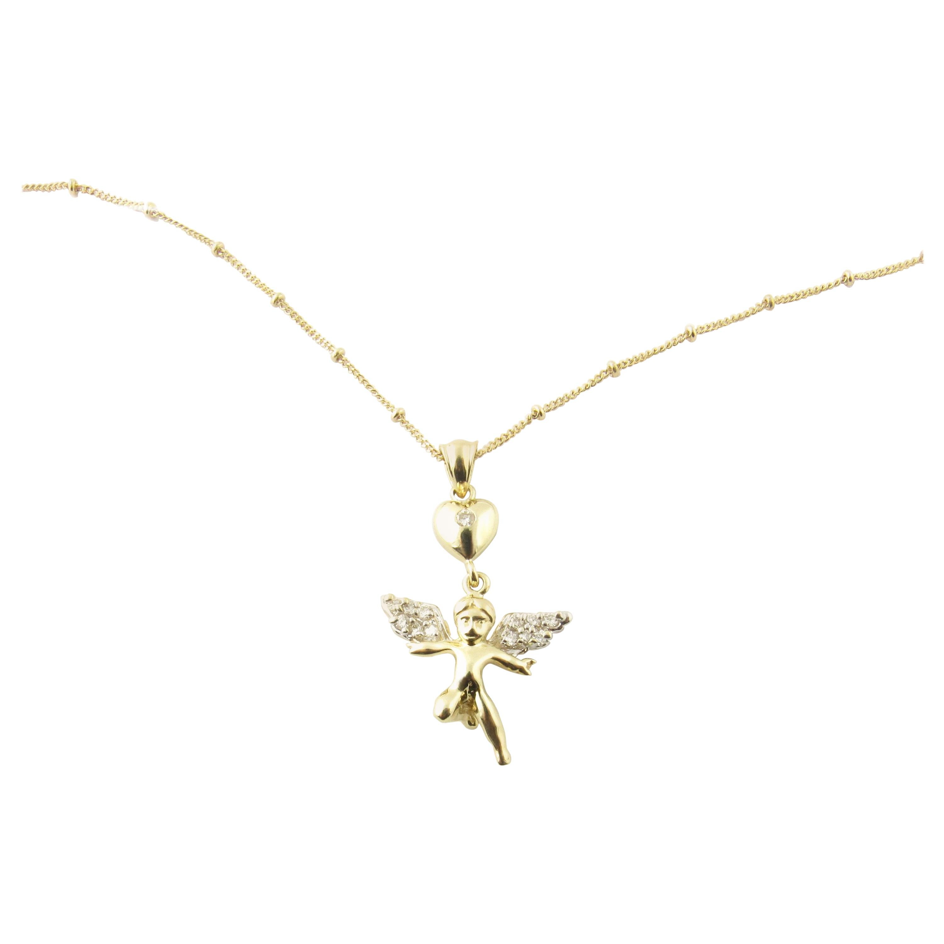 14 Karat Yellow Gold and Diamond Angel Necklace at 1stDibs | gold angel ...
