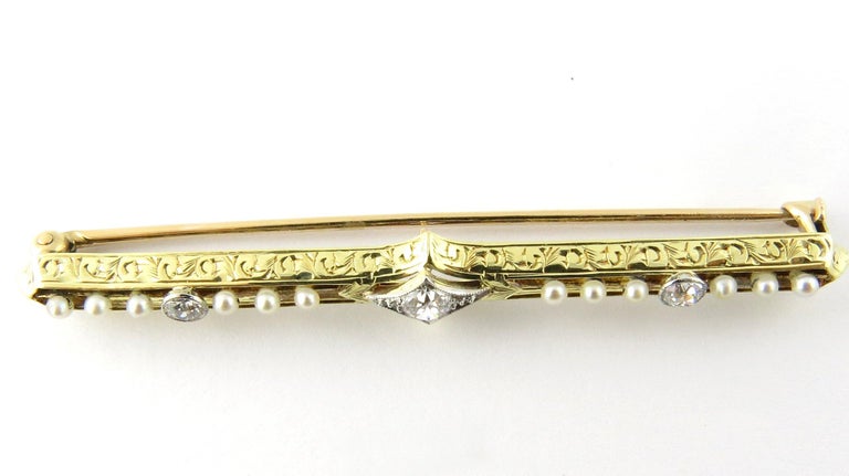 14 Karat Yellow Gold and Diamond Bar Brooch or Pin at 1stDibs