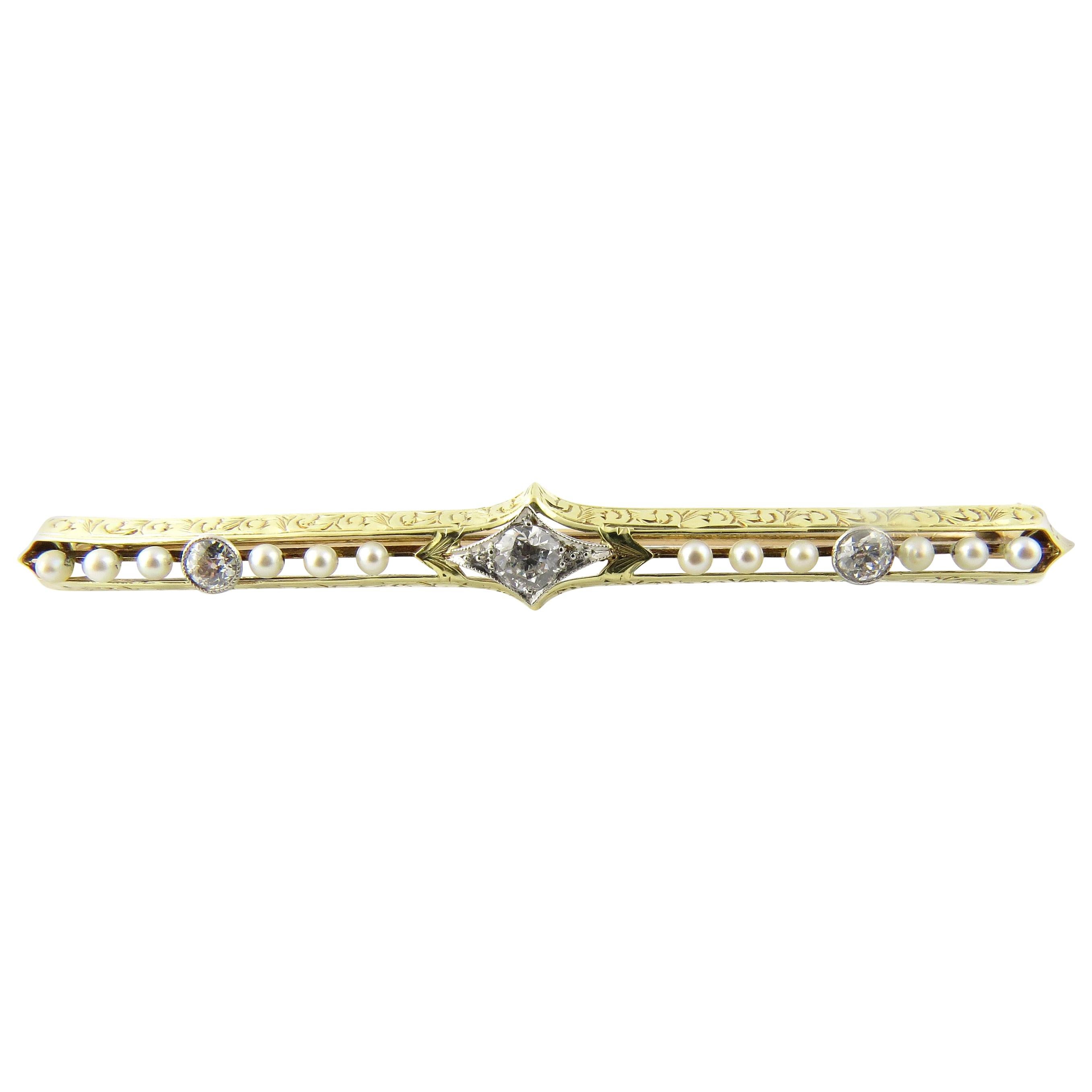 Large 14 Karat Yellow Gold Citrine and Diamond Pin Brooch at 1stDibs