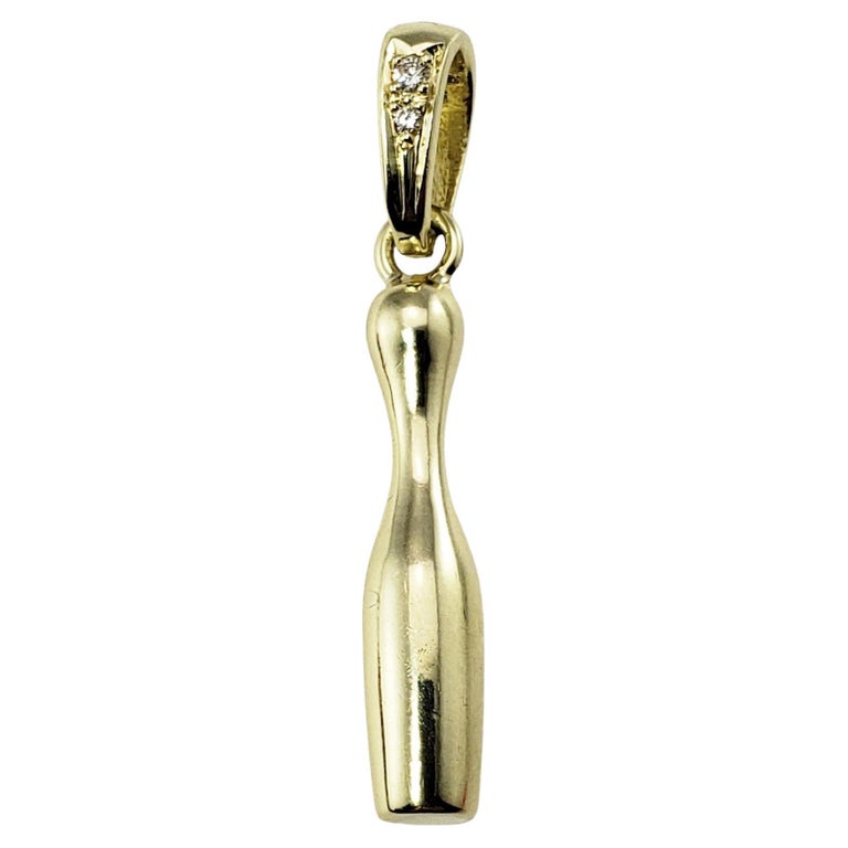 14 Karat Yellow Gold and Diamond Bowling Pin Charm For Sale at 1stDibs