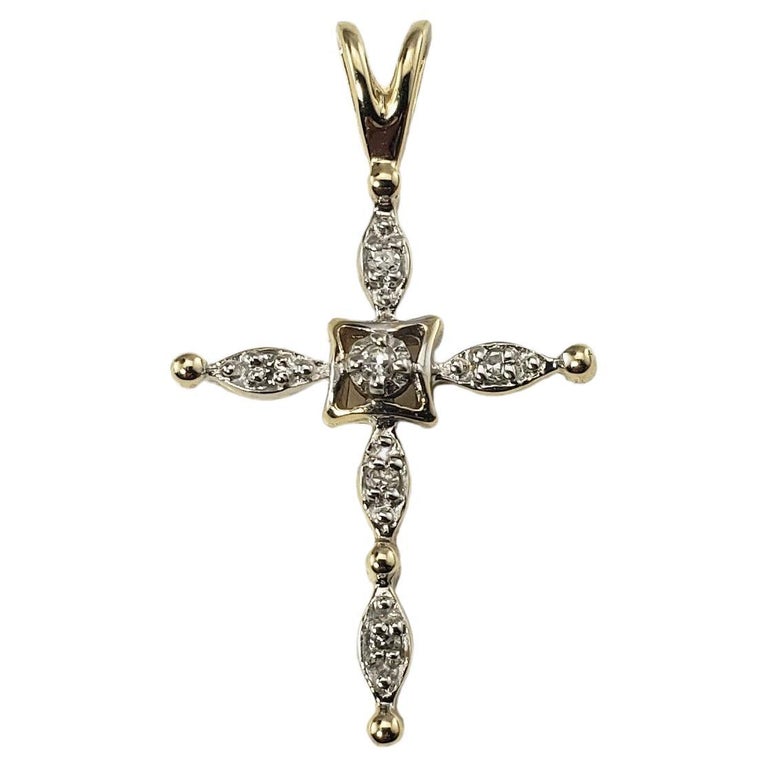 14 Karat Yellow Gold and Diamond Cross Pendant For Sale at 1stDibs