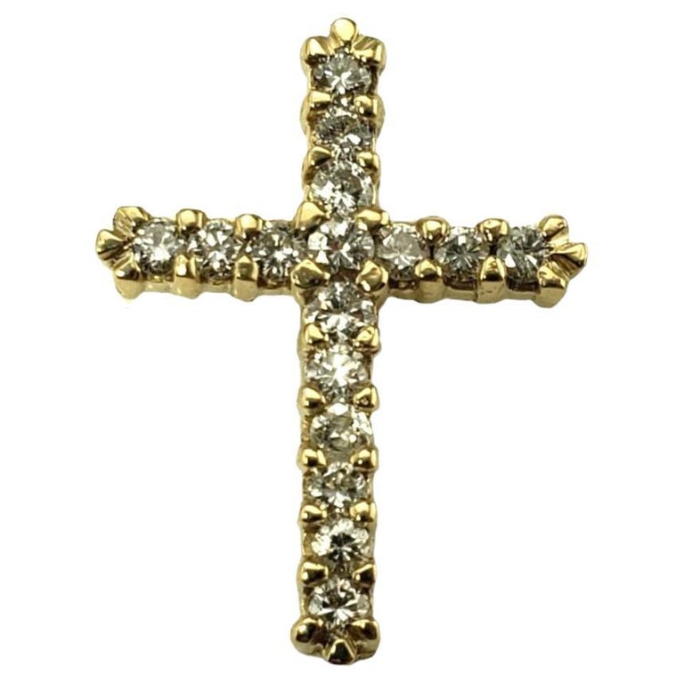 14 Karat Yellow Gold and Diamond Cross Pendant For Sale at 1stDibs