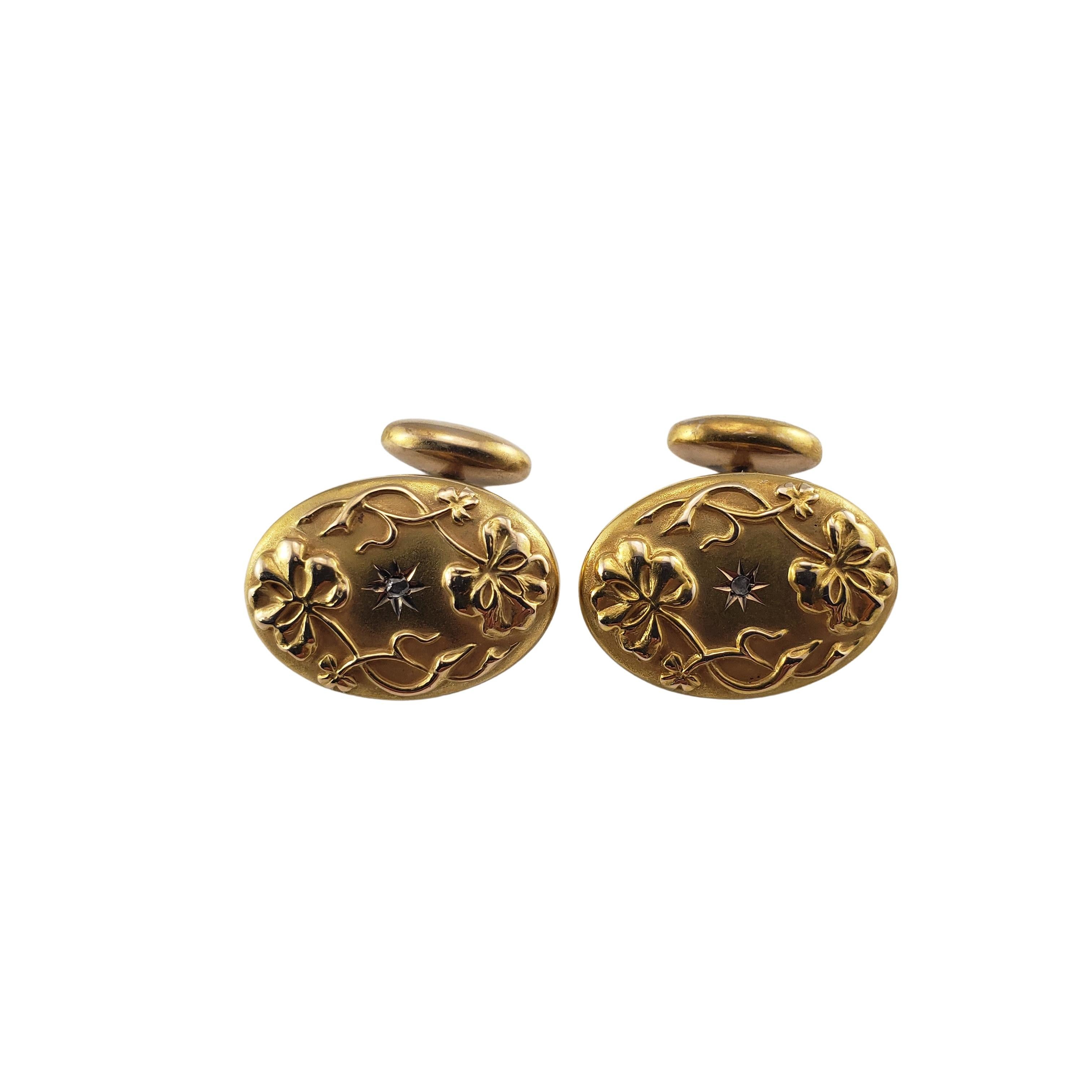 14 Karat Yellow Gold Diamond Cufflinks For Sale at 1stDibs