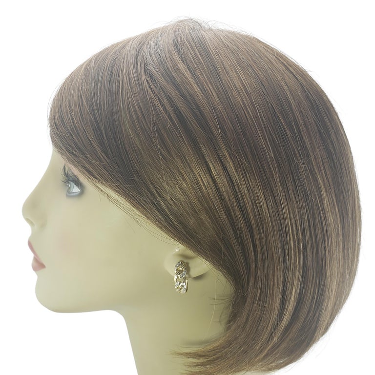 14 Karat Yellow Gold and Diamond Hoop Earrings For Sale at 1stDibs