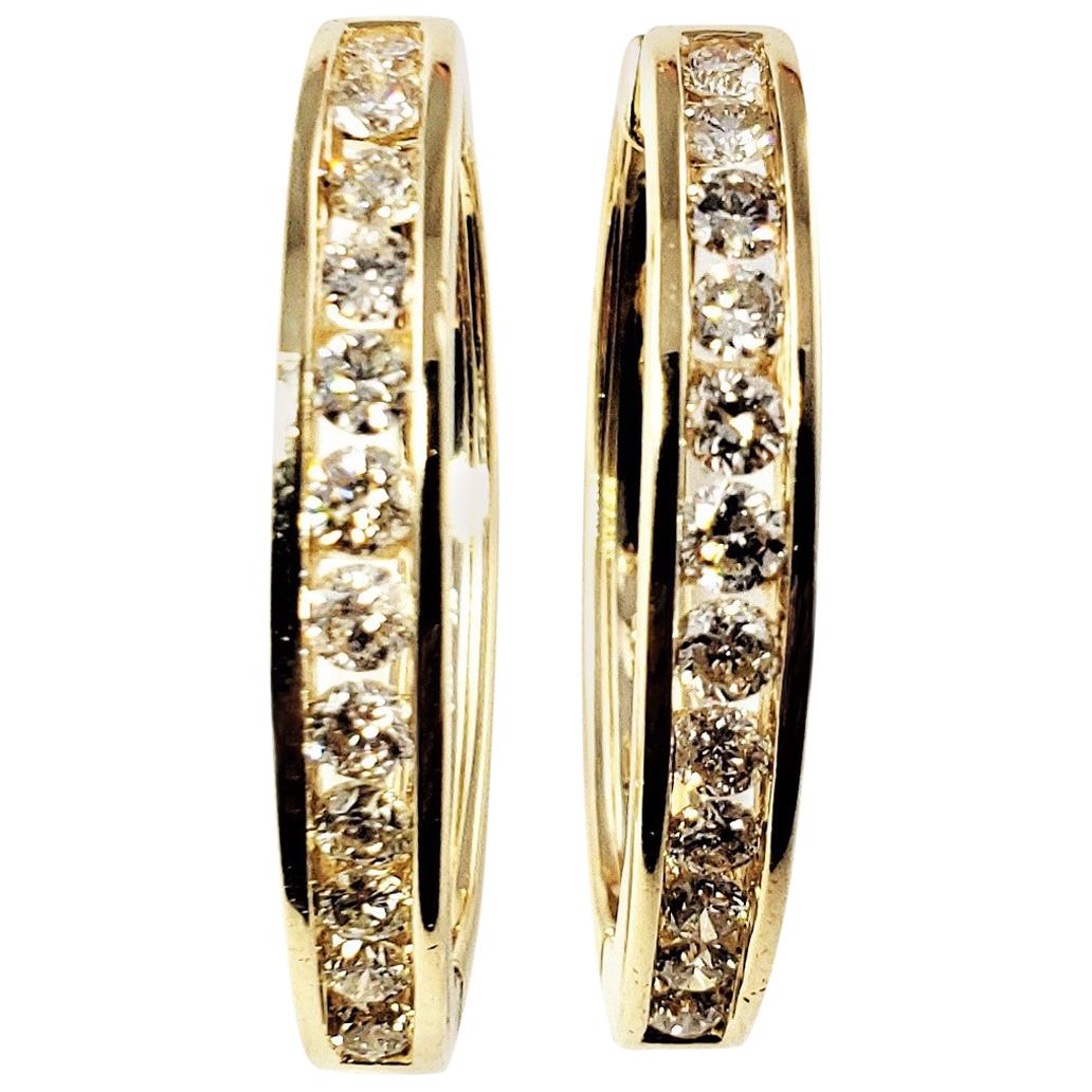 14 Karat White Gold Treble Clef Inspired Hoop Diamond Earrings '1/3 ...