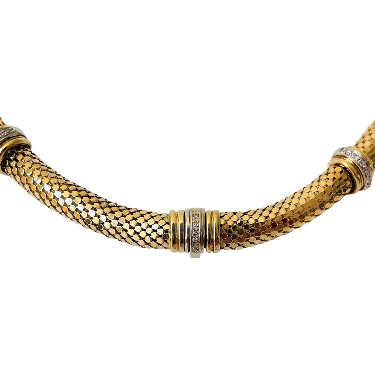 14 Karat Yellow Gold and Diamond Ladies Popcorn Style Mesh Necklace For ...