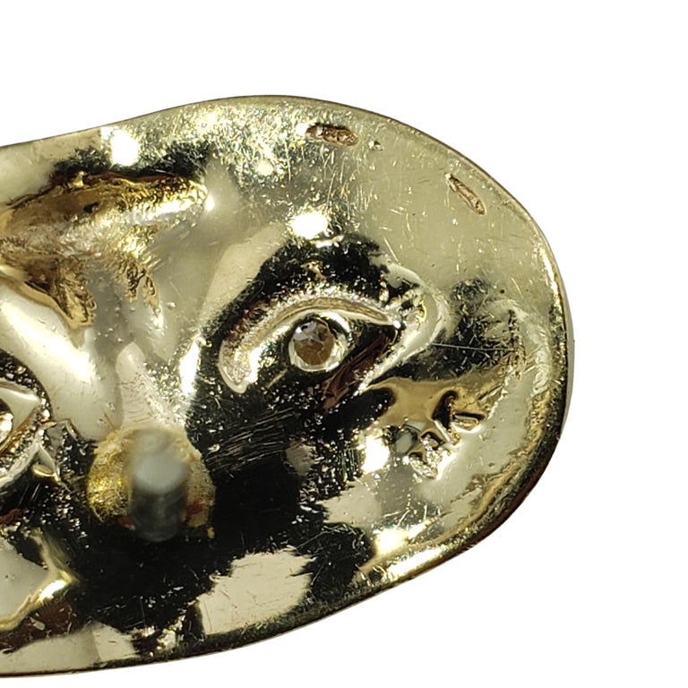 14 Karat Yellow Gold and Diamond Mask Tie Tack For Sale at 1stDibs