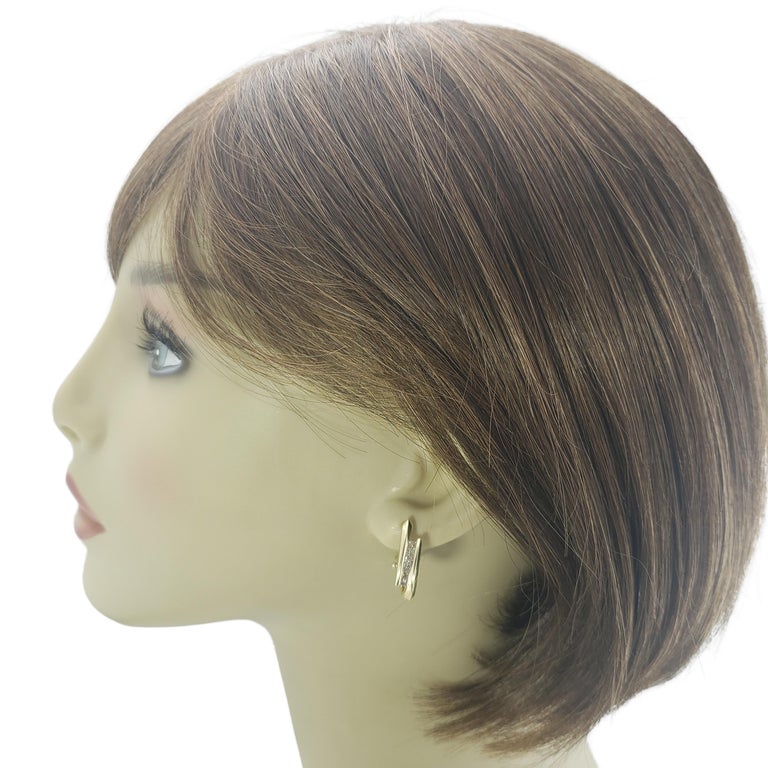 14 Karat Yellow Gold and Diamond Oval Hoop Earrings For Sale at 1stDibs