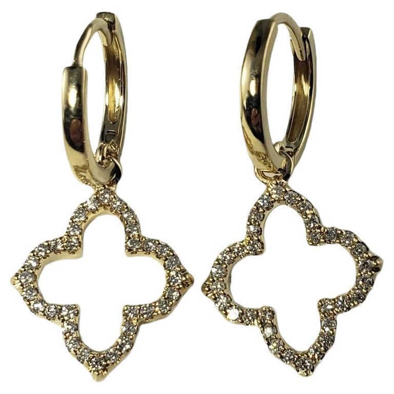 14 Karat Yellow Gold and Diamond Quatrefoil Hoop Earrings For Sale at ...