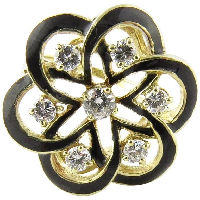 14 Karat Yellow Gold and Diamond Ring at 1stDibs