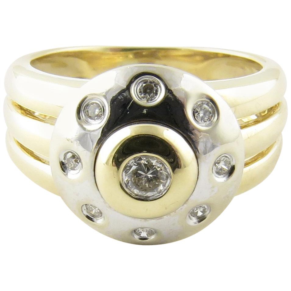 14 Karat Yellow Gold and Diamond Ring at 1stDibs