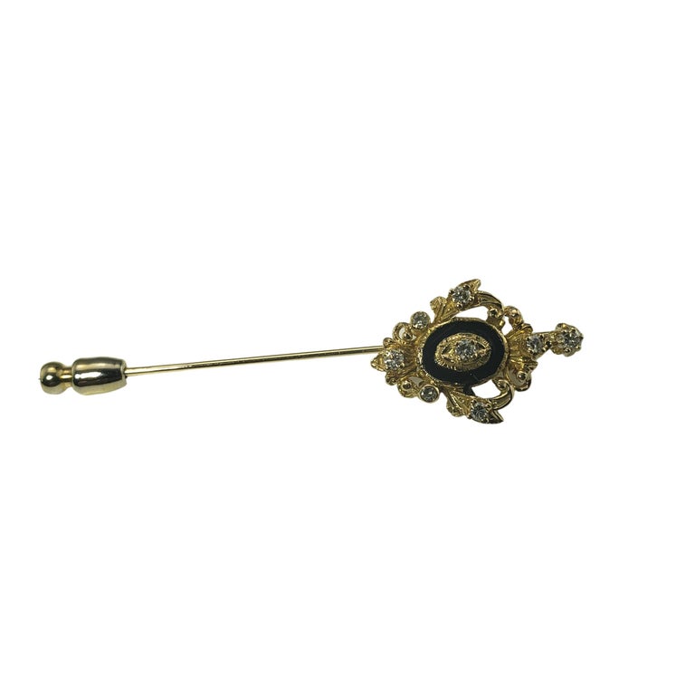 14 Karat Yellow Gold and Diamond Stick Pin For Sale at 1stDibs