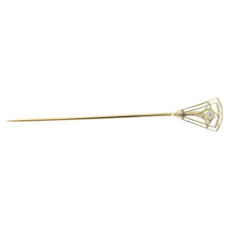 14 Karat Yellow Gold and Diamond Stick Pin at 1stDibs