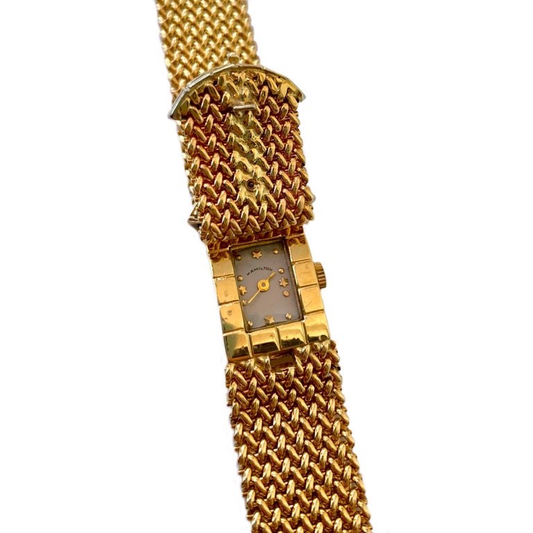 Hamilton 14 Karat Yellow Gold and Diamond Vintage Bracelet Watch For ...