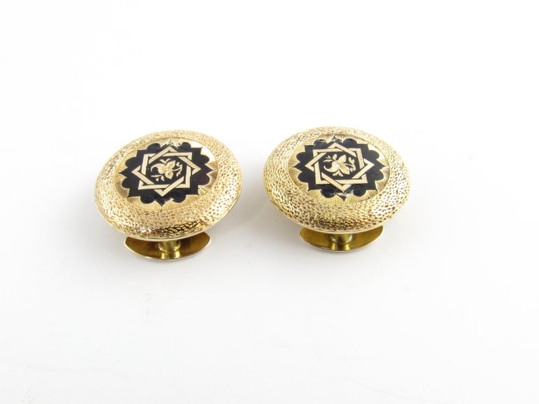 14 Karat Yellow Gold and Enamel Button Covers at 1stDibs