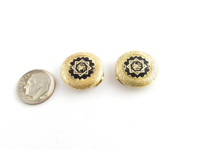 14 Karat Yellow Gold and Enamel Button Covers at 1stDibs